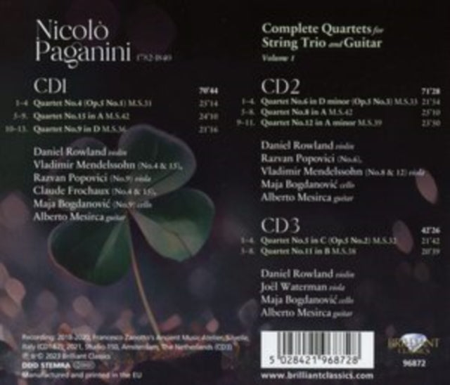 Paganini: Complete Quartets for String Trio and Guitar [CD / Box Set] – Hit
